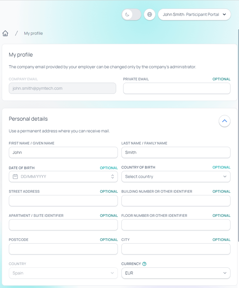 Change personal information and company email – Optio Incentives